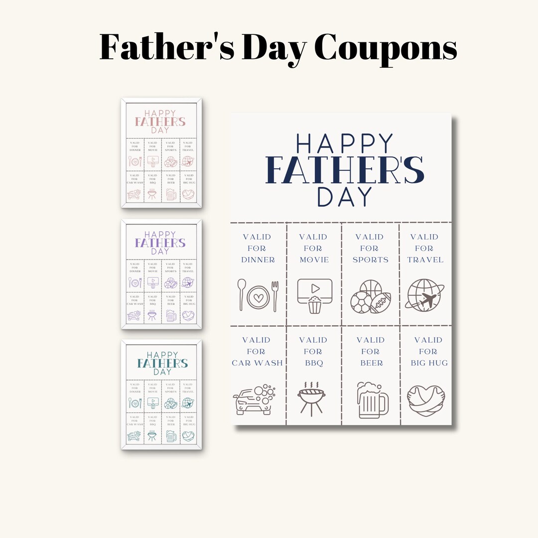 Father's Day Coupons, Father's Day Gift, Printable Coupons, Gift for ...