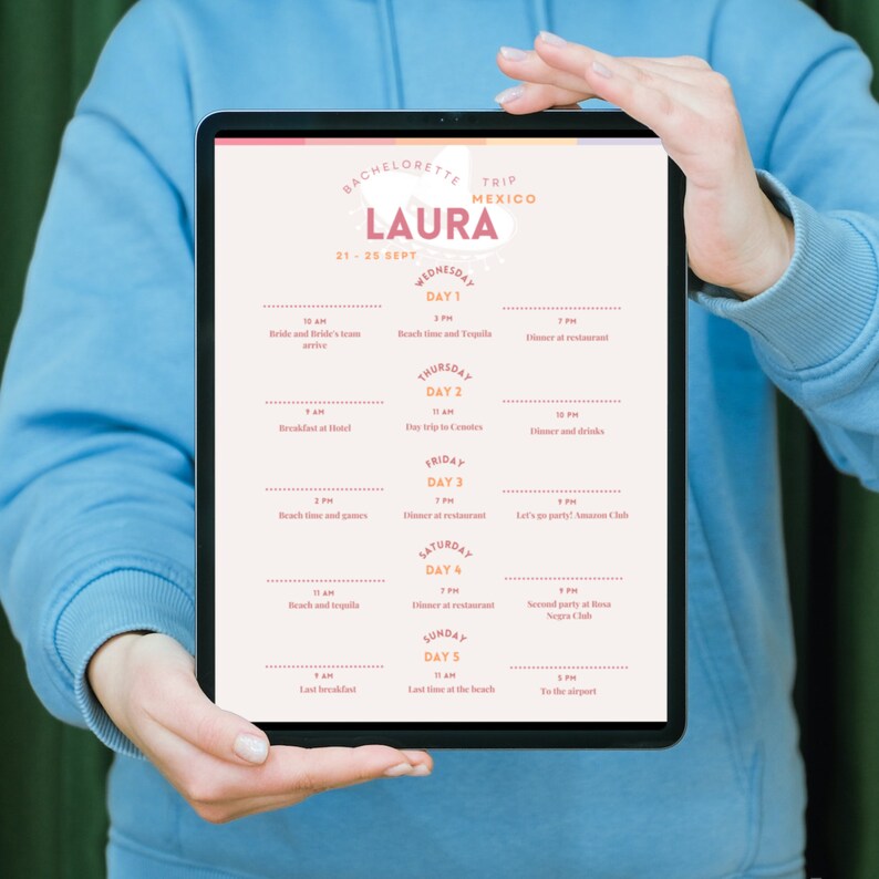 Digital Mexico Bachelorette Itinerary Template, Canva Editable Template ...