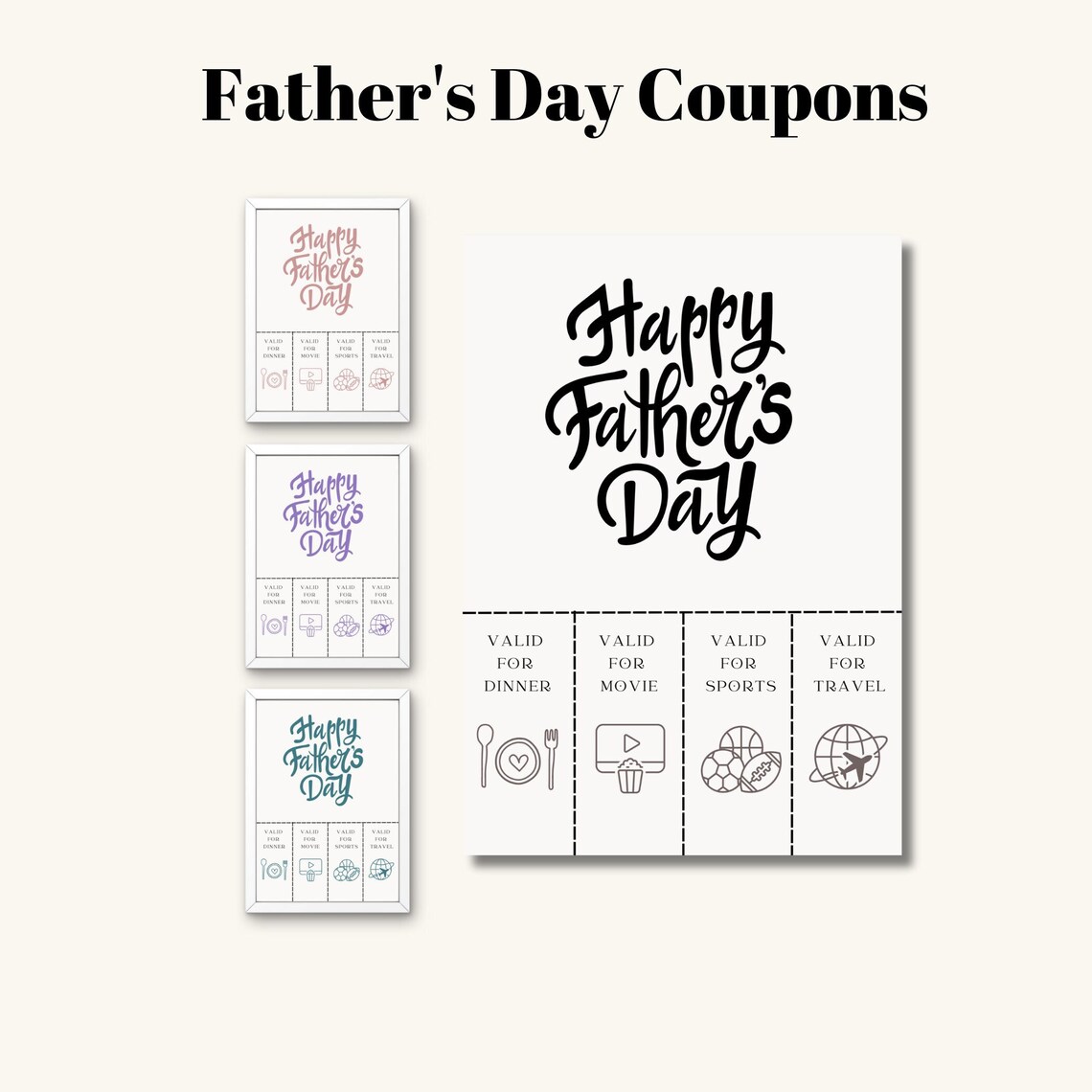 Father's Day Coupons, Father's Day Gift, Printable Coupons, Gift for ...