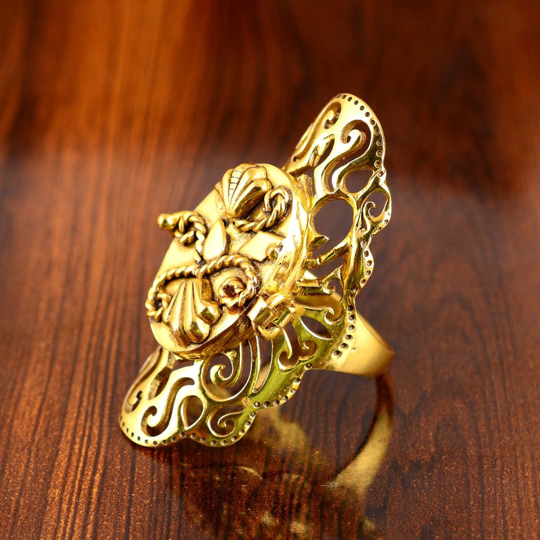 Brass Long Poison Ring Filigree Flower Poison Ring Pill Box - Etsy
