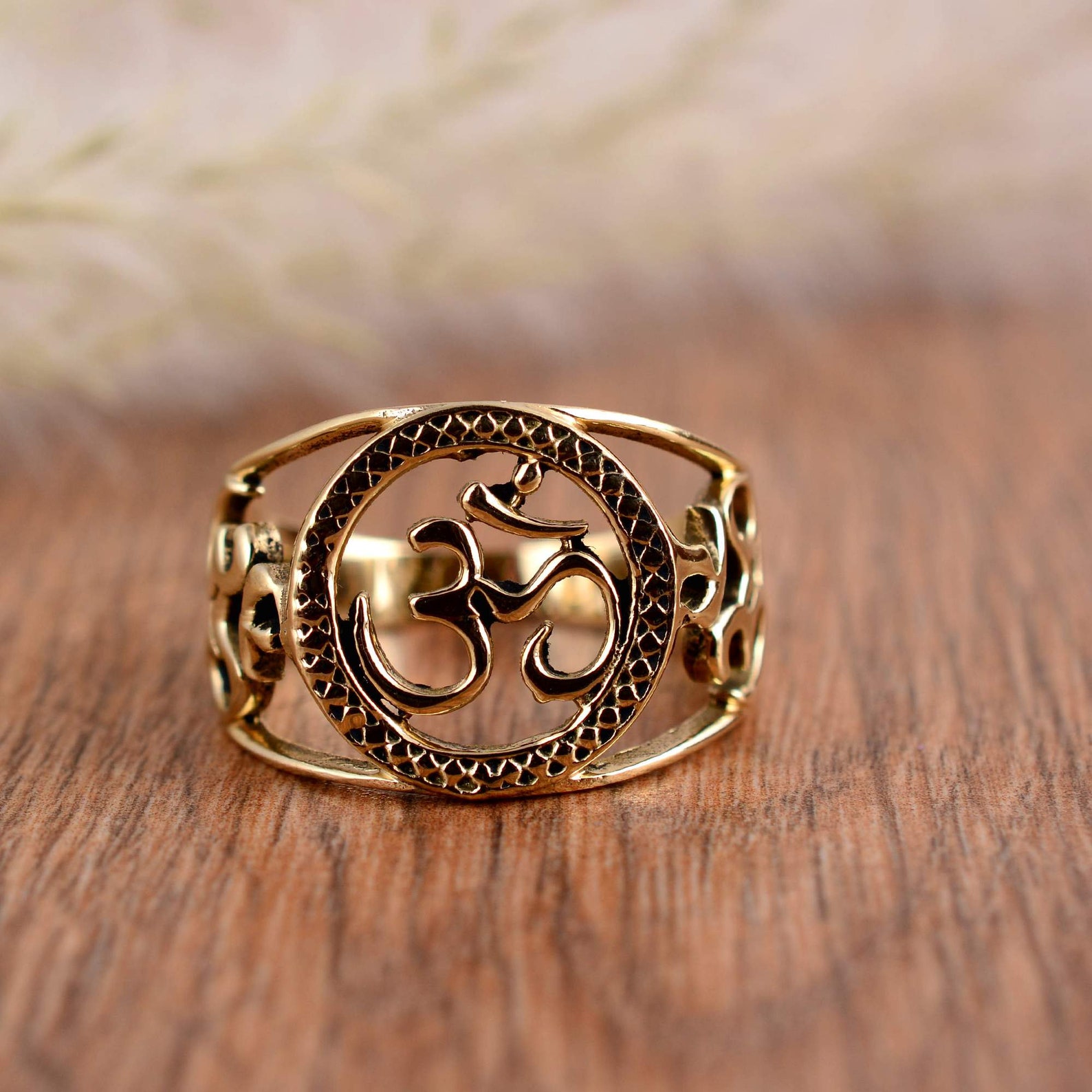 Solid Gold Om Ring, Handmade Ring, Brass Ring, Buddhist Ring ...