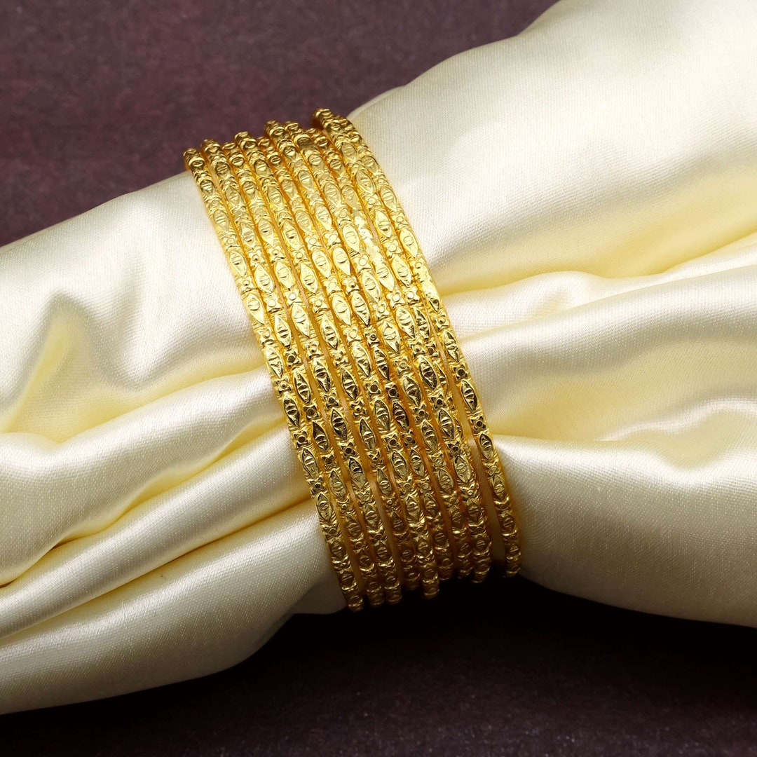 Gold Filled Stackable Bangles: Thin Textured Brass Boho Bangle, - Etsy