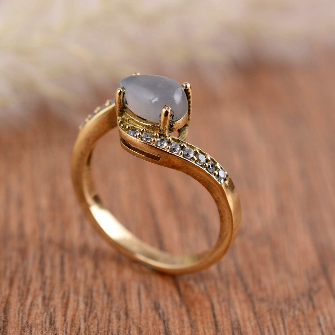 Grey Moonstone Ring, Natural Moonstone Ring, Gemstone Ring, Anniversary Gift, Bohemian Ring ...