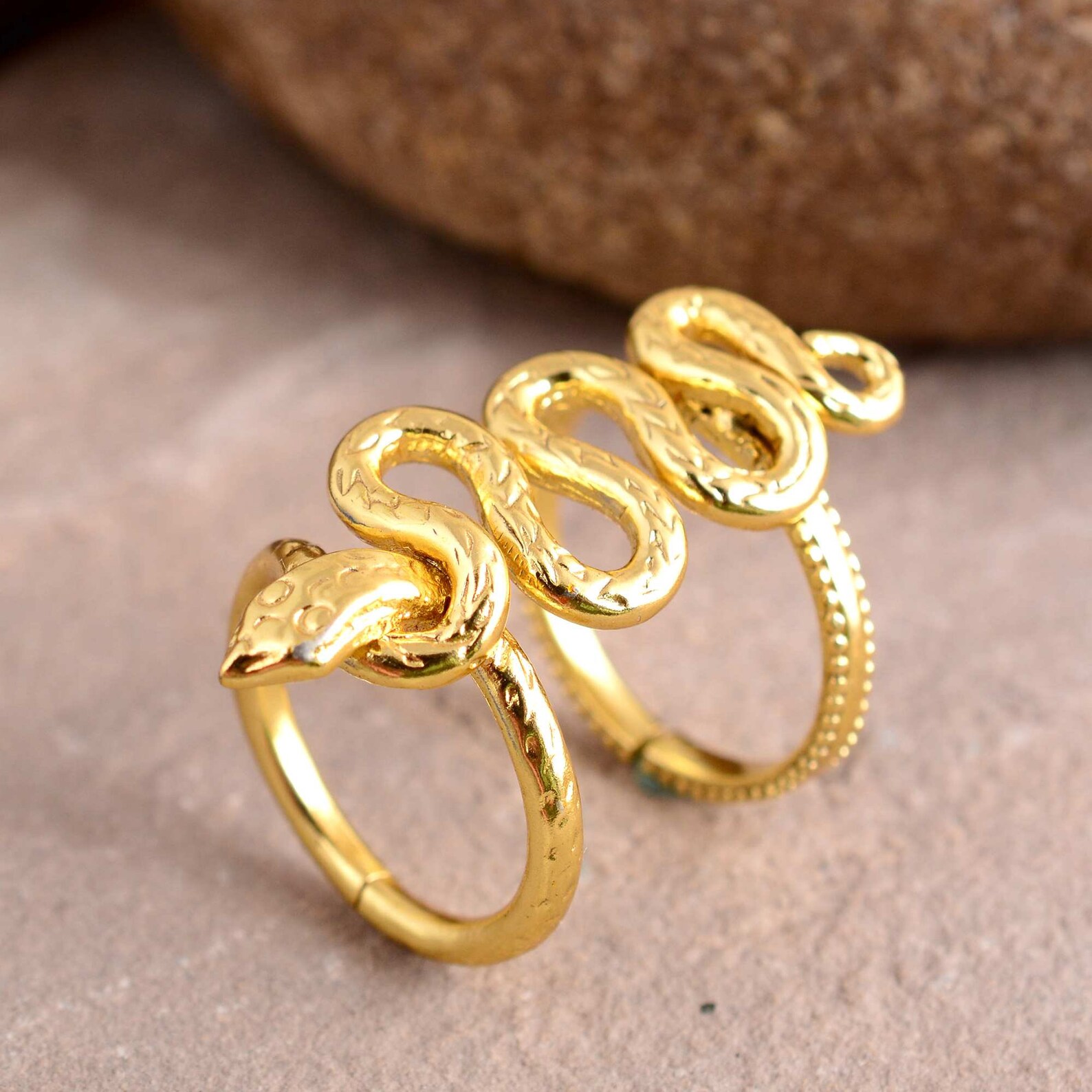 Long Snake Ring, Gold Snake Ring, Serpent Snake Ring, Spiral Ring, Gold ...