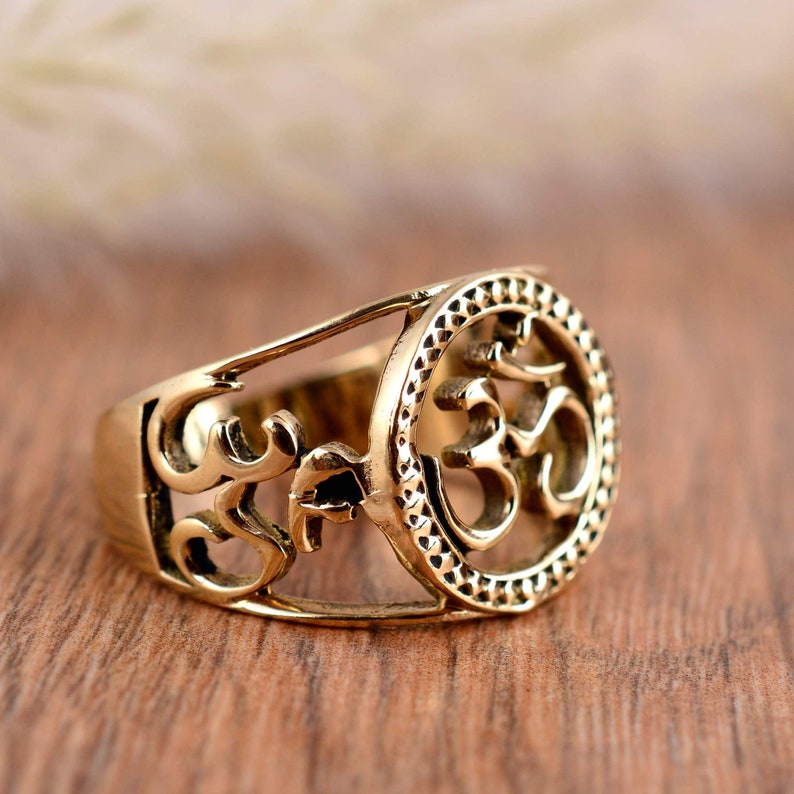 Solid Gold Om Ring, Handmade Ring, Brass Ring, Buddhist Ring ...