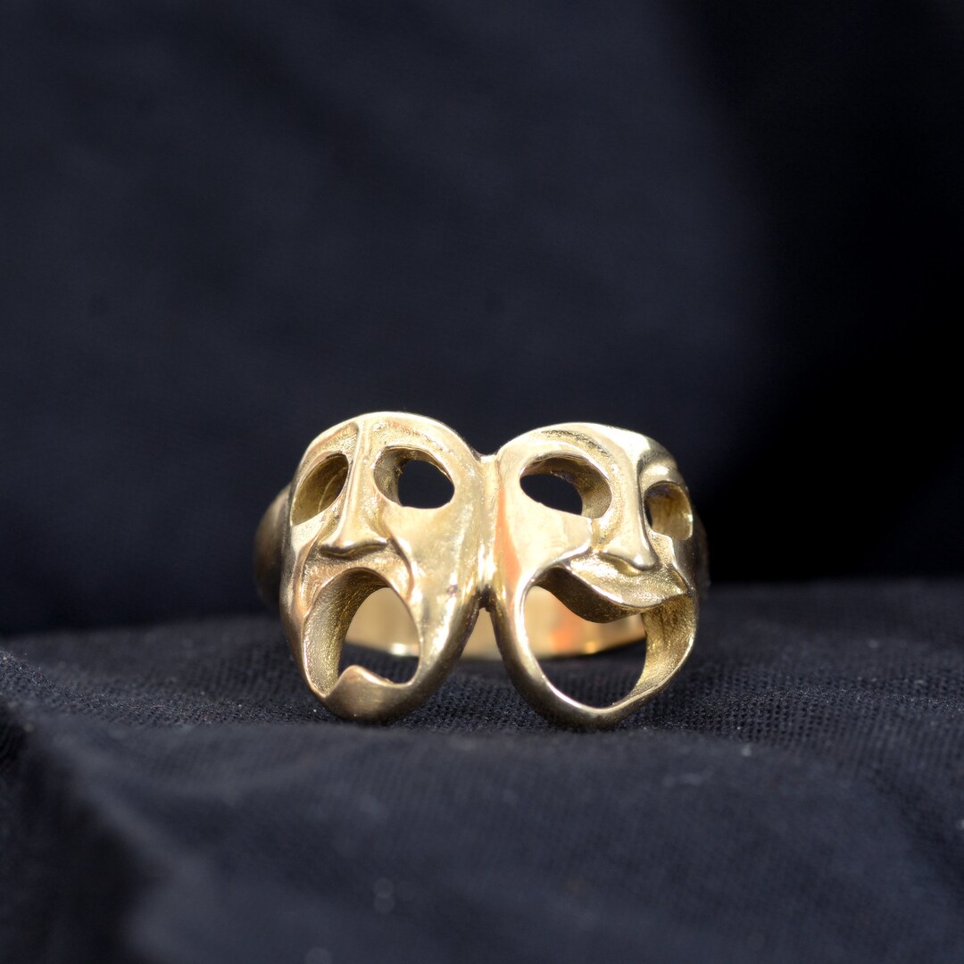 Duel Faced Theater Mask Ring for Men, Theater Comedy and Tragedy Masks ...