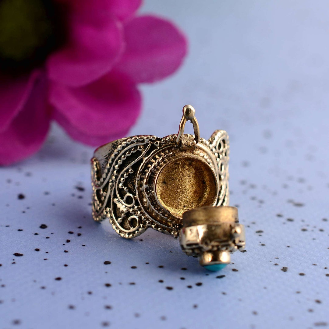 Turquoise Poison Ring, Poisoner Ring, Pillbox Ring, Handmade Ring ...