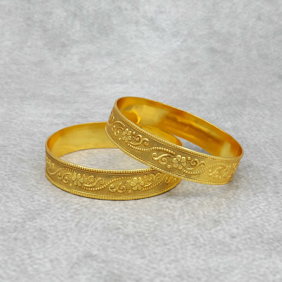 Gold Plated Kade Kangan, Antique Finish Bangles, Wedding Indian Temple ...