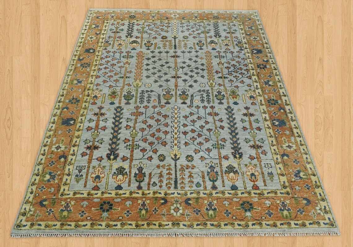 Tree of Life Persian Oriental Wool Rugs, 6x9 Modern Oushak Neutral ...