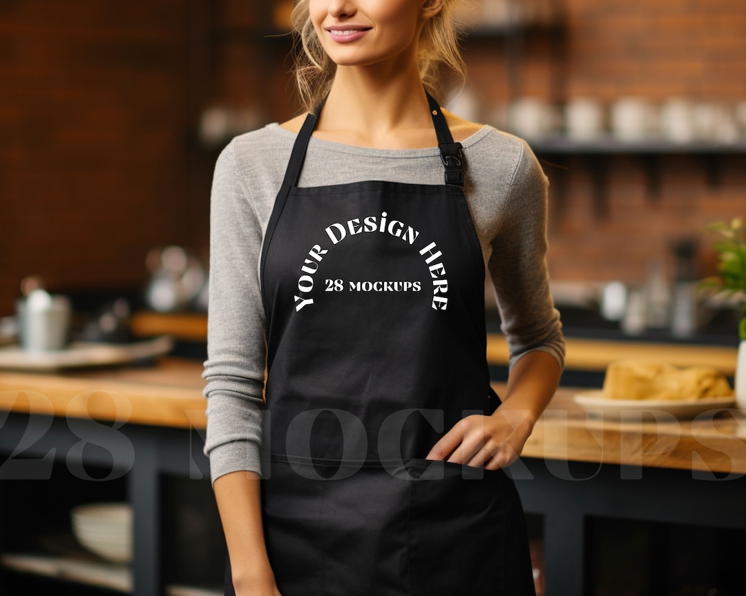 Black Apron Mockup, Kitchen Apron Mockup, Cooking Apron Mockup, Barista ...