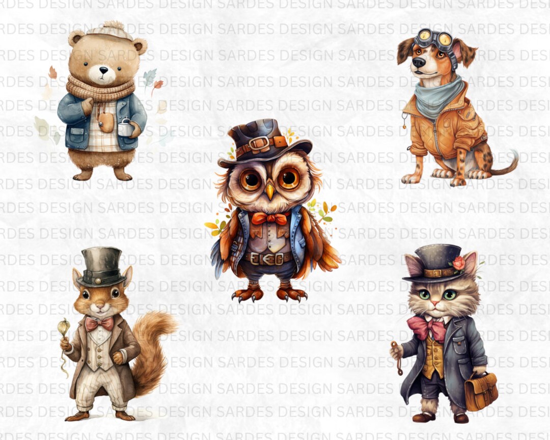 Funny Animals Clip Art Dressed Animal Clip Art Whimsical - Etsy