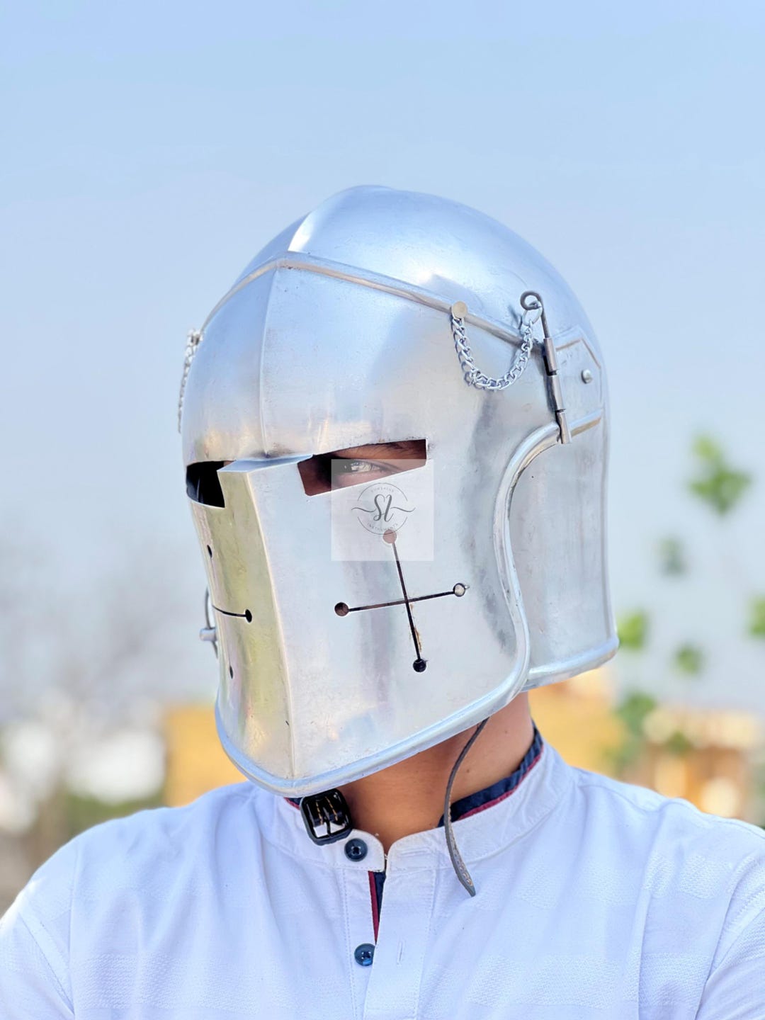 Medieval Crusader Knight Helmet – Full Face Steel Armor Barbuta Helmet ...