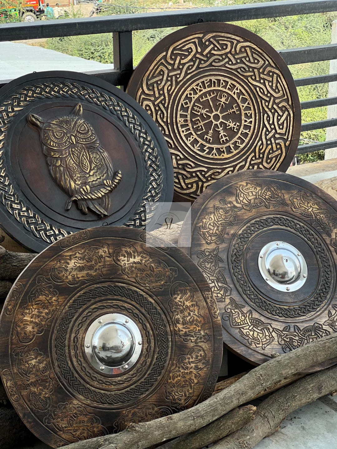 Viking Wooden Shield 24" | Handcrafted Norse Decor | Wall Art or ...