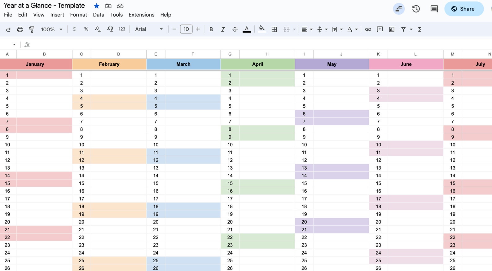 EDITABLE Year at Glance 2023/2024/2025/2026 Calendar Planner | Color or ...