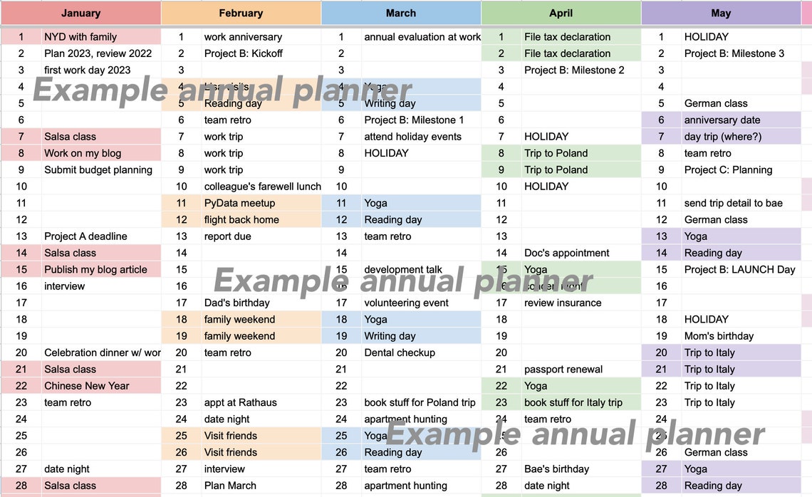 EDITABLE Year at Glance 2023/2024/2025/2026 Calendar Planner | Color or ...
