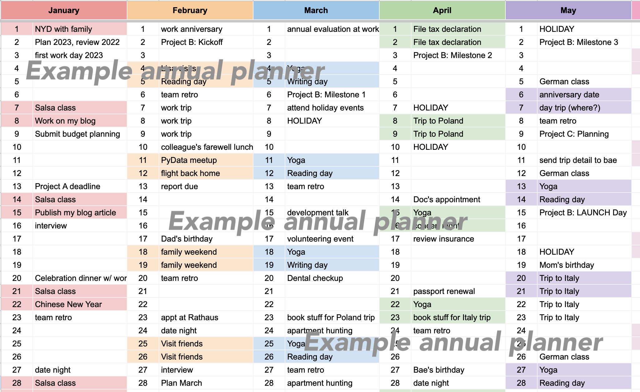 EDITABLE Year at Glance 2023/2024/2025/2026 Calendar Planner | Color or ...