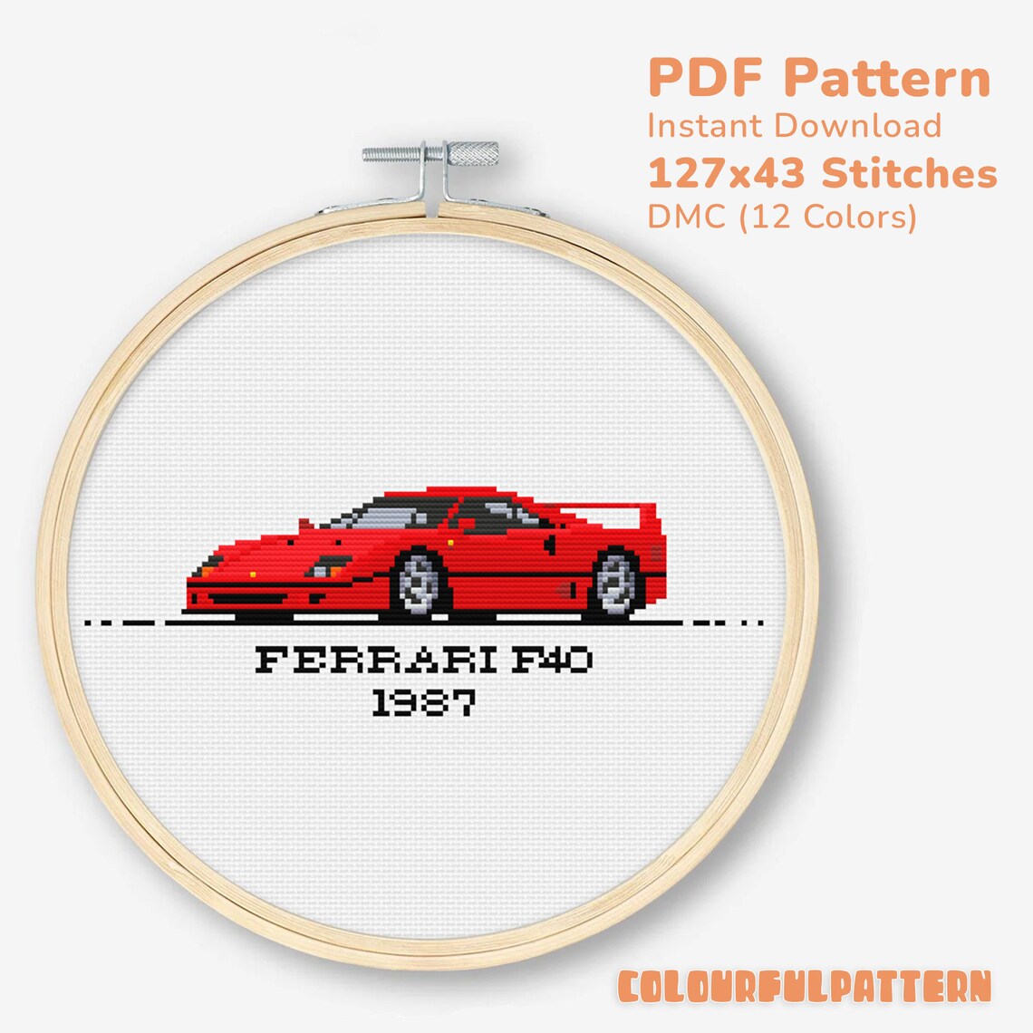 Ferrari F40 Car Cross Stitch Pattern Embroidery Instant Download PDF - Etsy