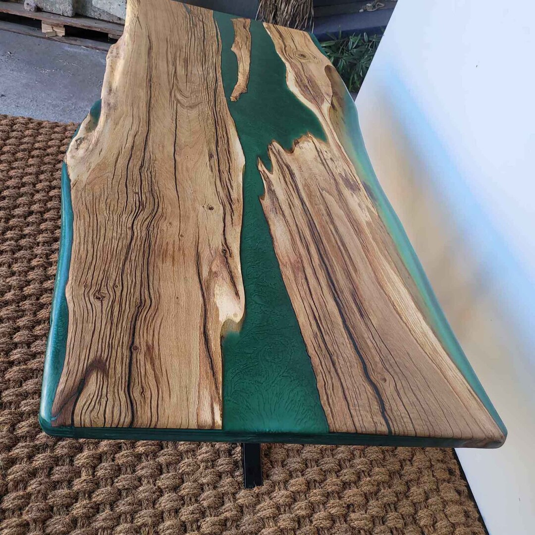 Handmade Epoxy Dining Тable Solid Oak Wood Epoxy Resin Dark Green Epoxy ...