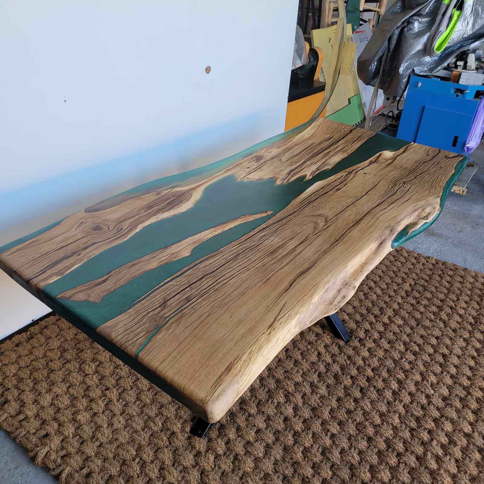 Handmade Epoxy Dining Тable Solid Oak Wood Epoxy Resin Dark Green Epoxy ...