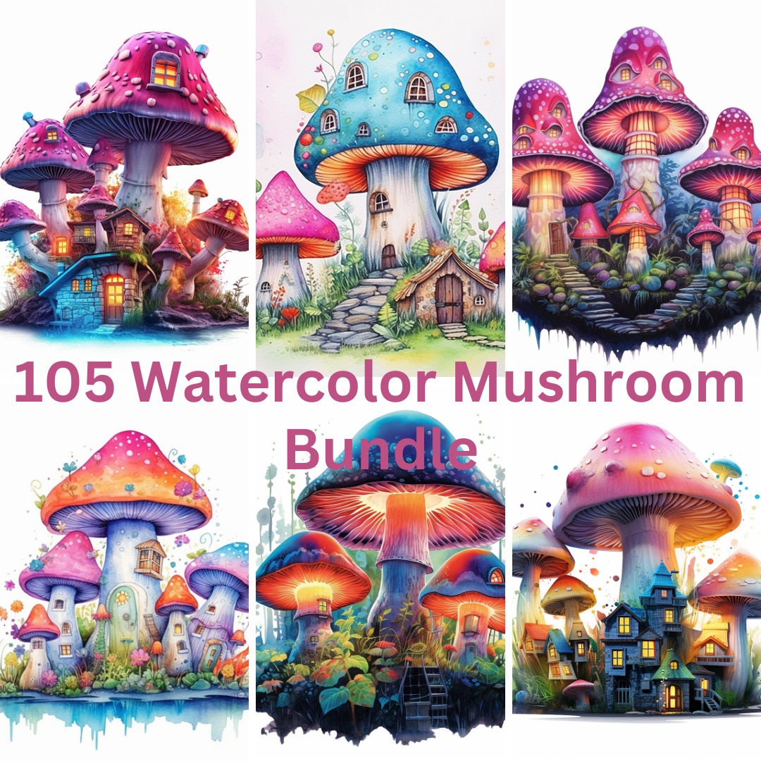 105 Watercolor Mushroom House Bundle - PNG Clipart - for Commercial Use ...