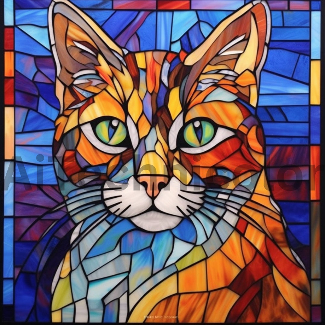 105 Stained Glass Cats Bundle Clipart PNG High-resolution Midjourney Ai ...