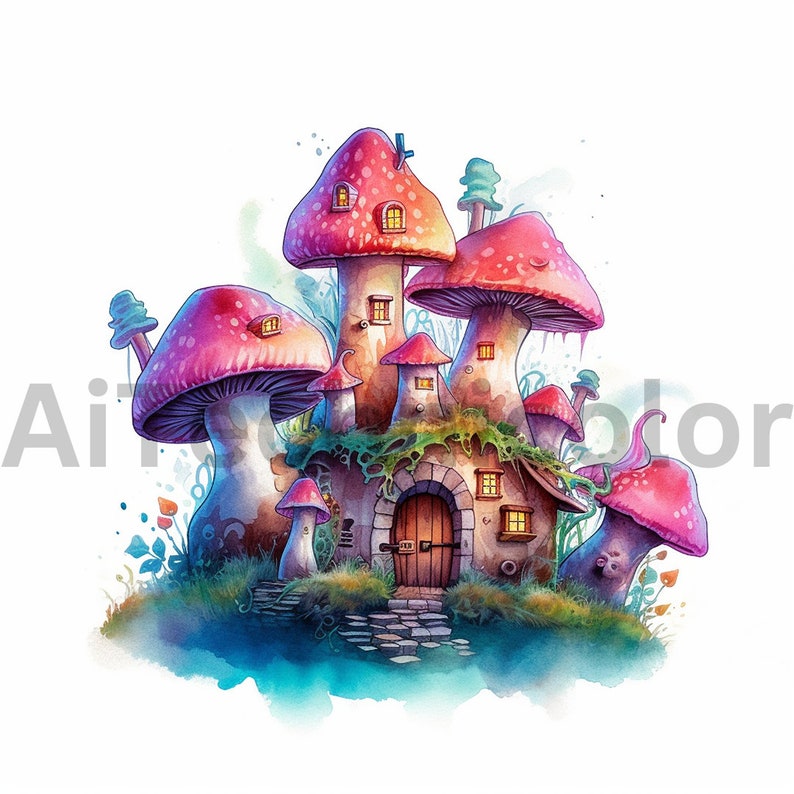 105 Watercolor Mushroom House Bundle - PNG Clipart - for Commercial Use ...