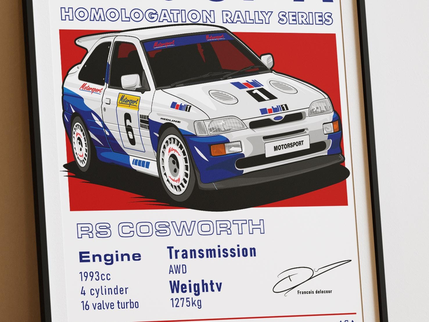 Poster Ford Escort RS Cosworth Rally Car Art Print Wall Art Rally Wall ...