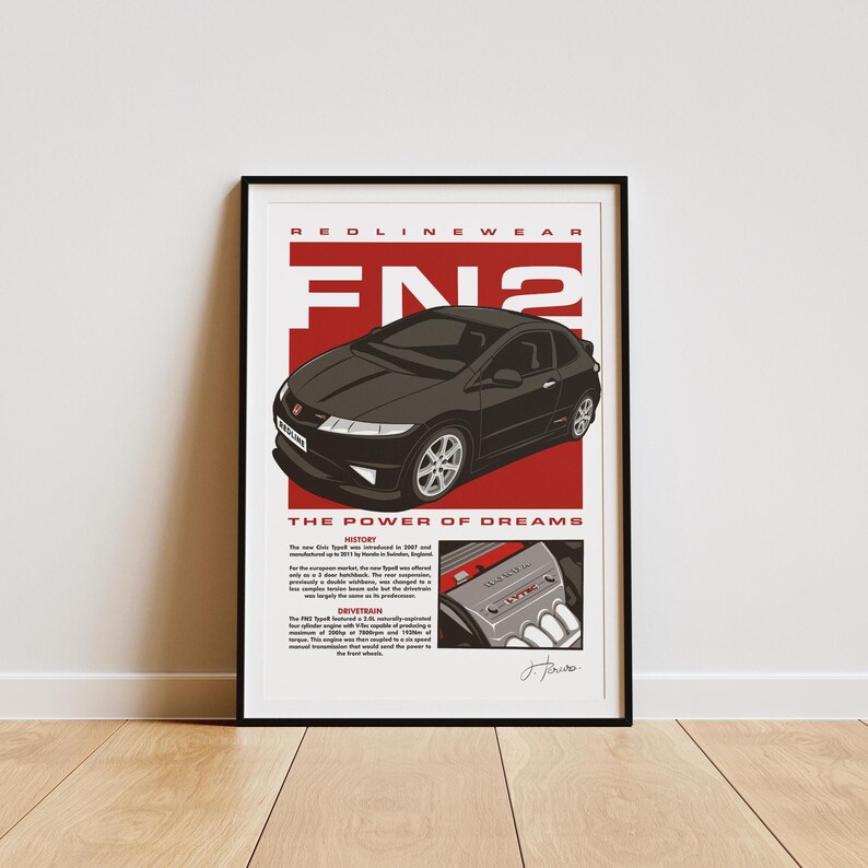 Honda Civic FN2 Type R Poster Redliwear Artprint Wall Art Wall ...