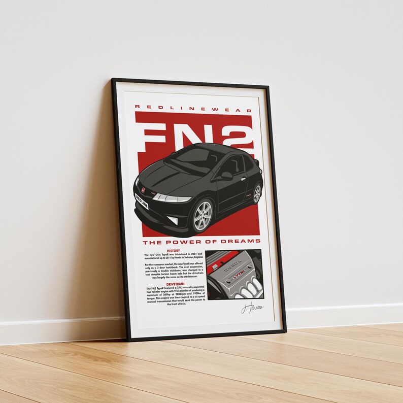 Honda Civic FN2 Type R Poster Redliwear Artprint Wall Art Wall ...