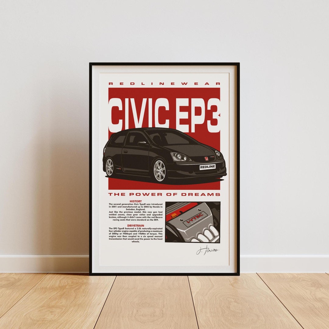 Honda Civic EP3 Type R Poster Redliwear Artprint Wall Art Wall ...