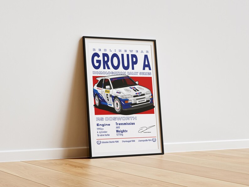 Poster Ford Escort RS Cosworth Rally Car Art Print Wall Art Rally Wall ...