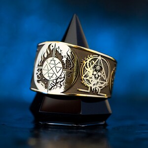 Alchemical Symbol Ring: Life and Death Duality Talisman, Elemental Fire ...