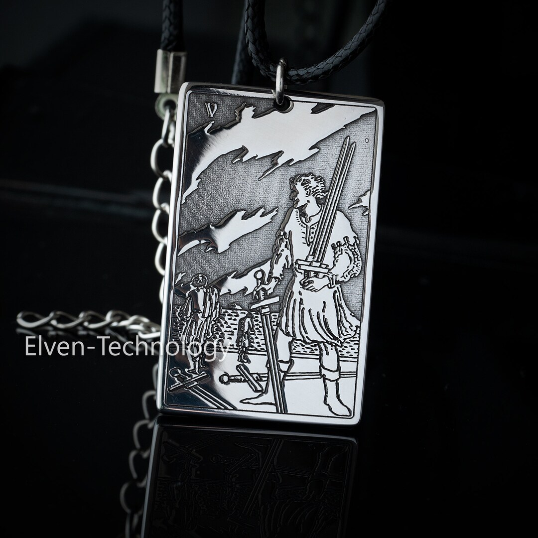 Five of Swords Minor Arcana Tarot Card Pendant Occult Accessories ...