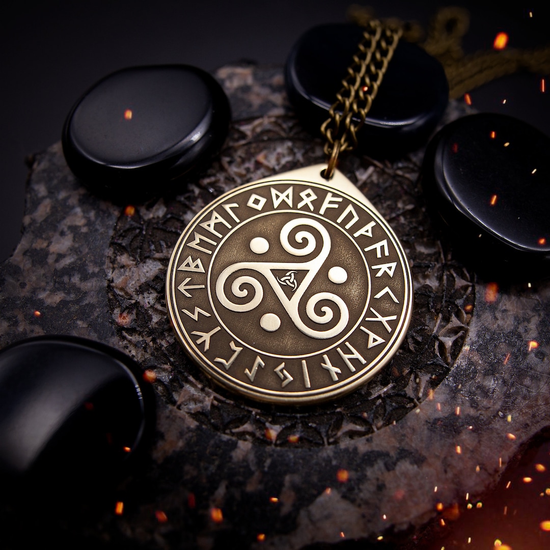 Triskele Triple Spiral Triskelion Symbol in Rune Circle, Viking Amulet ...
