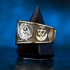 Alchemical Symbol Ring: Life and Death Duality Talisman, Elemental Fire ...