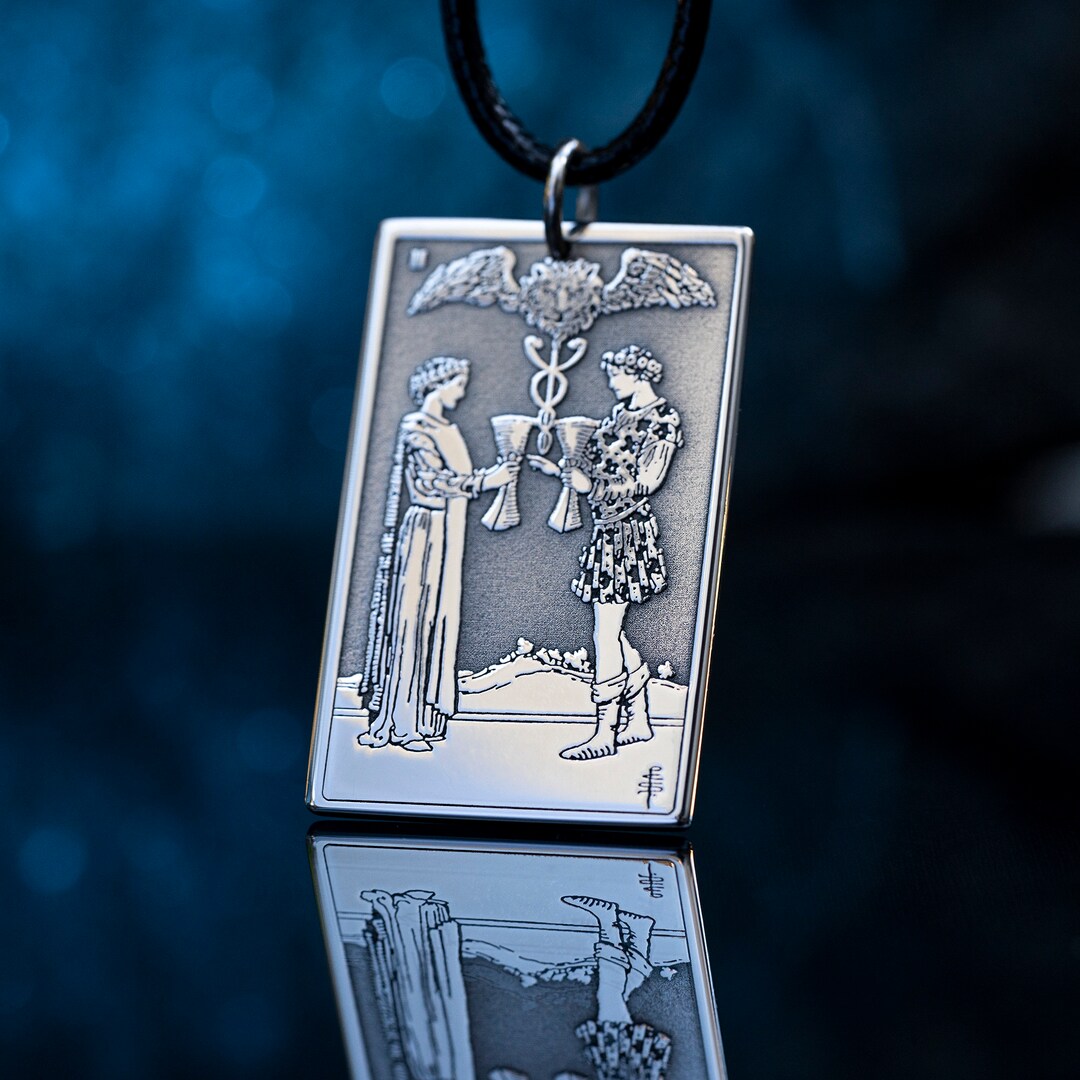 Two of Cups Tarot Card Pendant: Stainless Steel Occult Amulet - Etsy