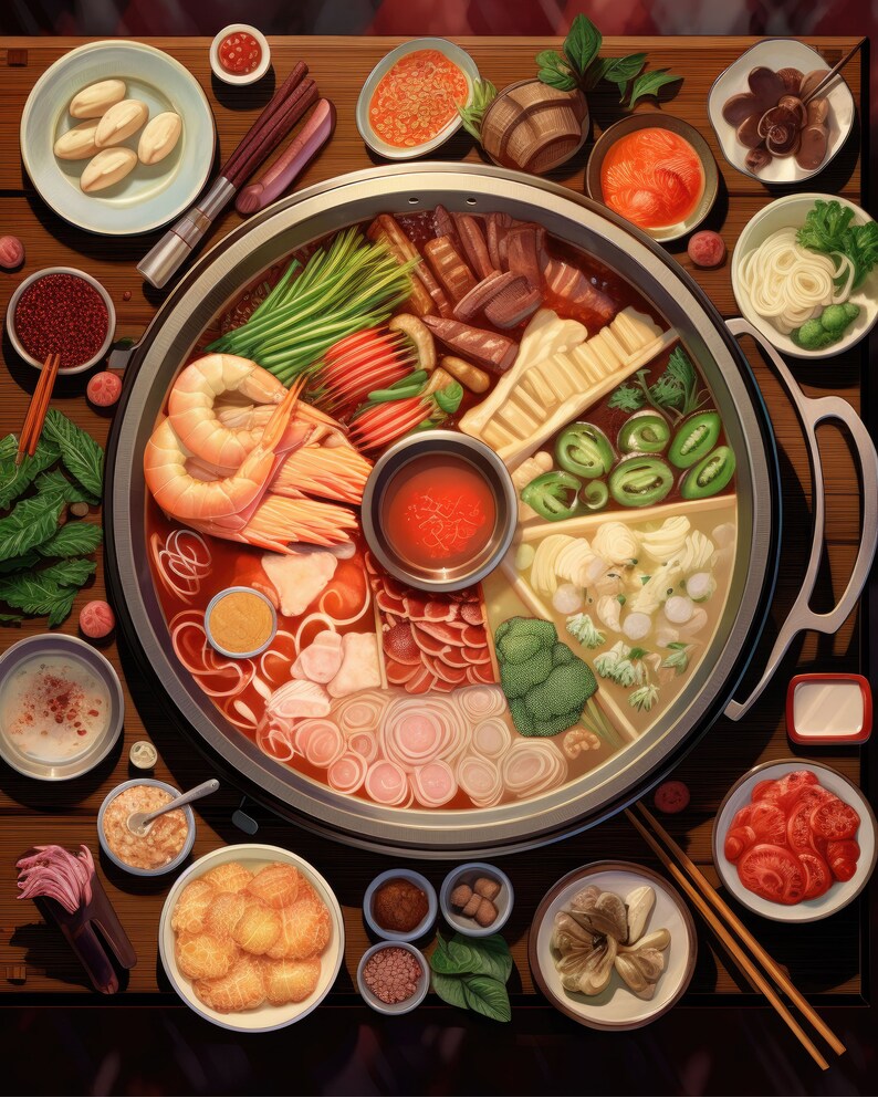 Asian Hot Pot Night Poster | Minimalist Digital Print | Anime | Wall ...