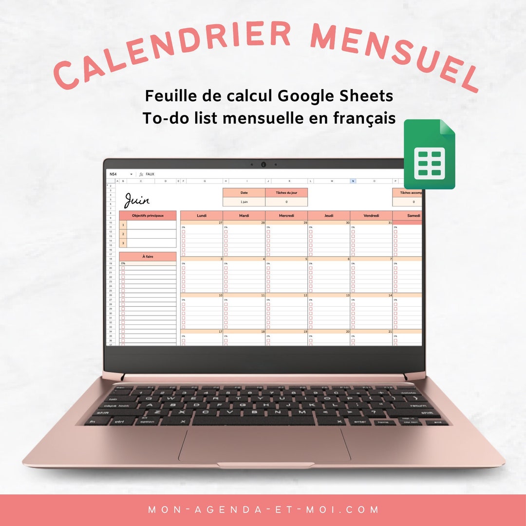 Google Sheets Monthly Calendar, Monthly To-do List in French, for 2024 ...
