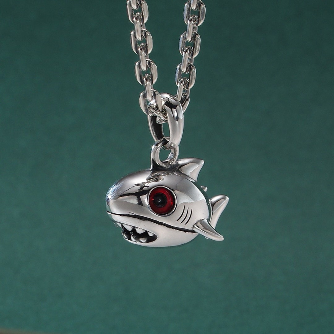 Cute Shark Pendant, Shark Charm, 925 Sterling Silver Jewelry, Red Eyed ...