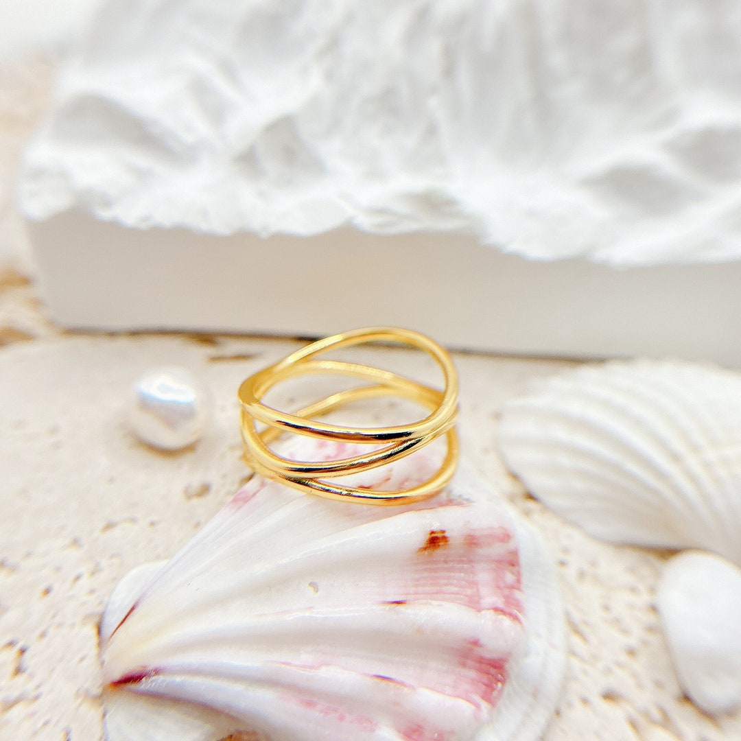 Three Layer Ring,stacking Ring,925 Silver Band,24k Gold Ring,cz Rings ...