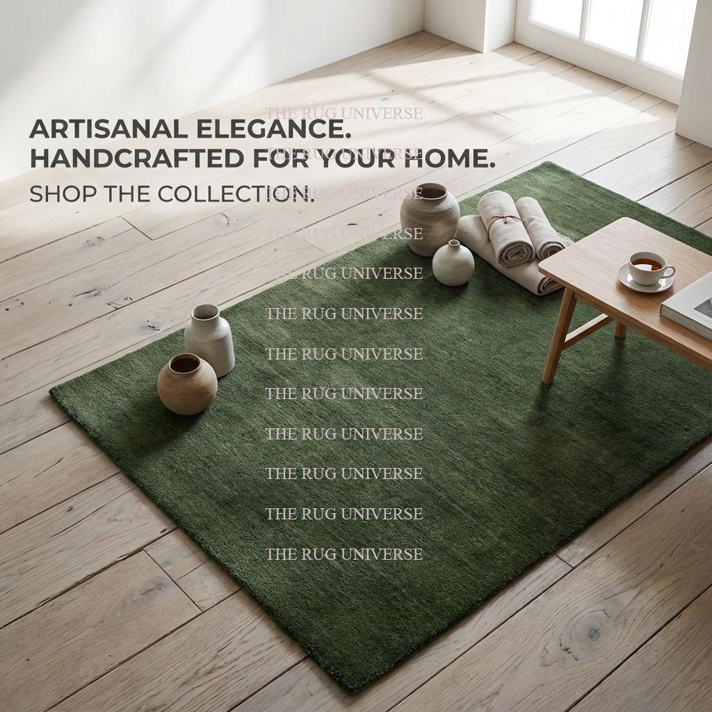 Solid Dark Green Hand Tufted Area Rug | Handmade Plain Rug for Living ...