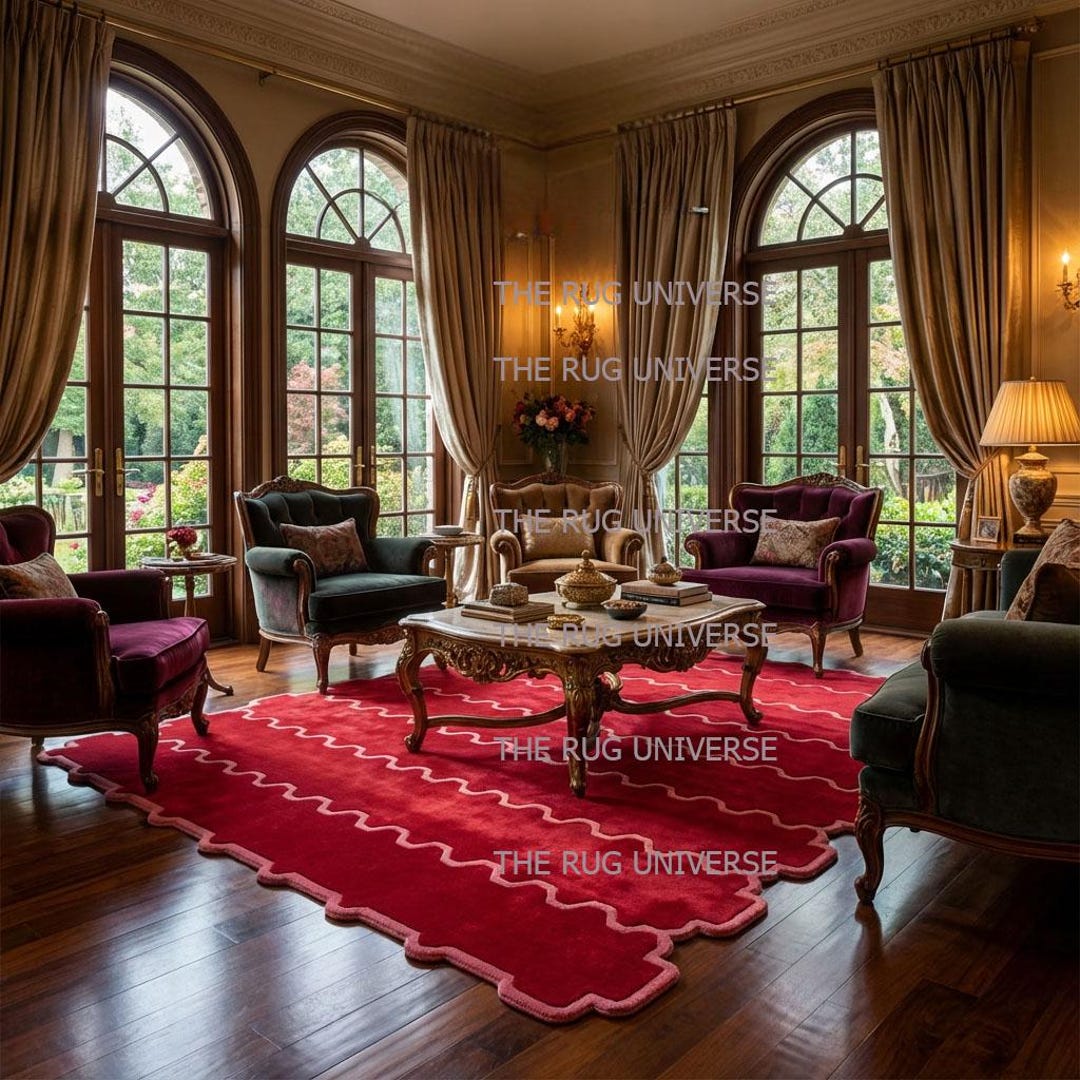 Deep Red Pink Scalloped Hand Tufted Area Rug 5x8 6x9 7x10 8x10 9x12 ...