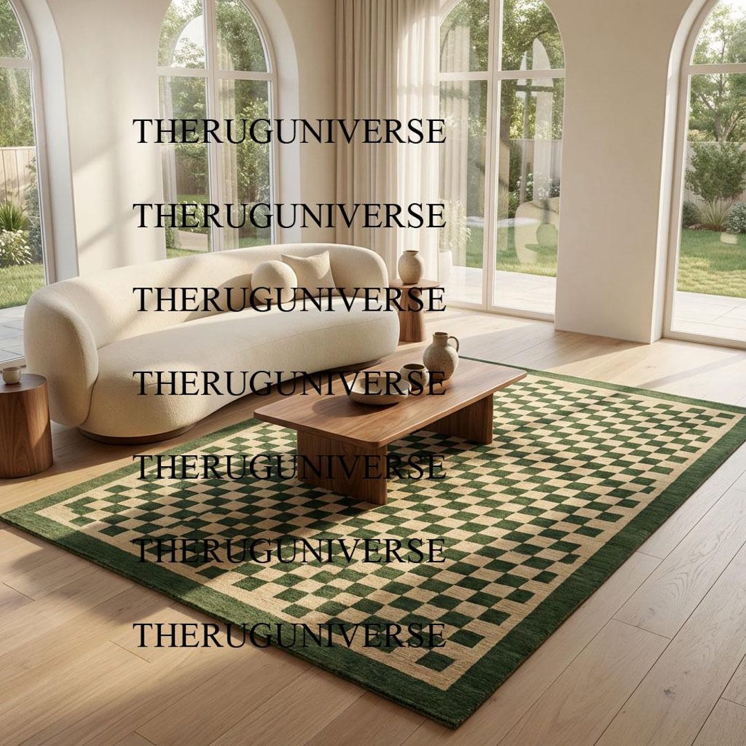 Hand Tufted Green Checkered Wool Rug | Modern Checkerboard Area Rug ...