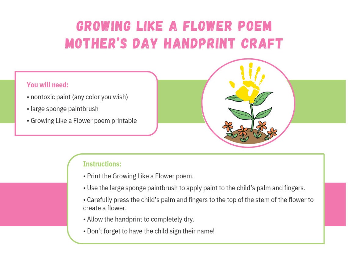 Printable Mother’s Day Flower Handprint Card Craft! - Etsy