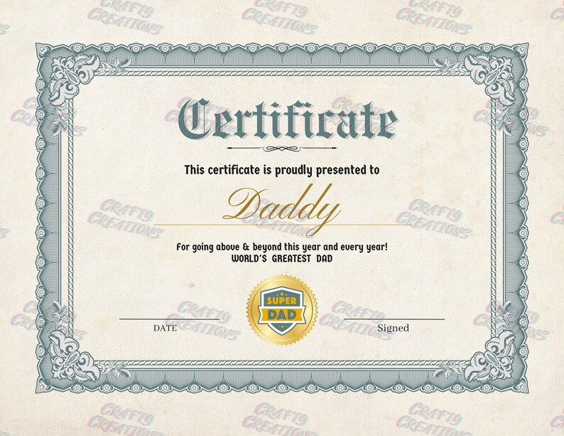 Printable Father's Day Certificate for Dad/daddy! - Etsy