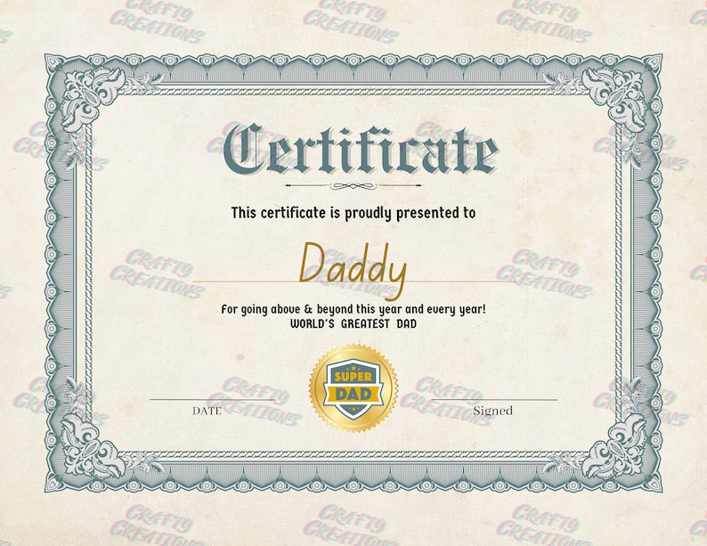 Printable Father's Day Certificate for Dad/daddy! - Etsy