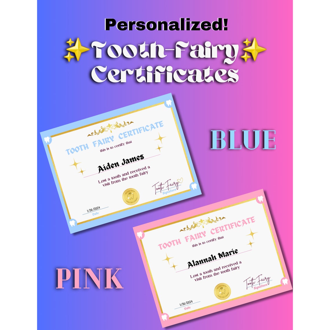 Printable Tooth Fairy Certificates! - Etsy