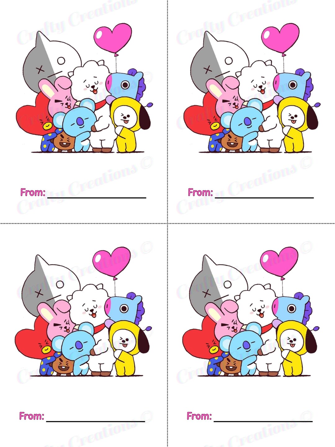 Printable 'BT21' Valentines Day Cards - Etsy