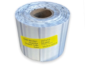 1000 X Roll Clear Round 45mm 50mm 90mm Stickers Silver Shiny Foil Logo ...