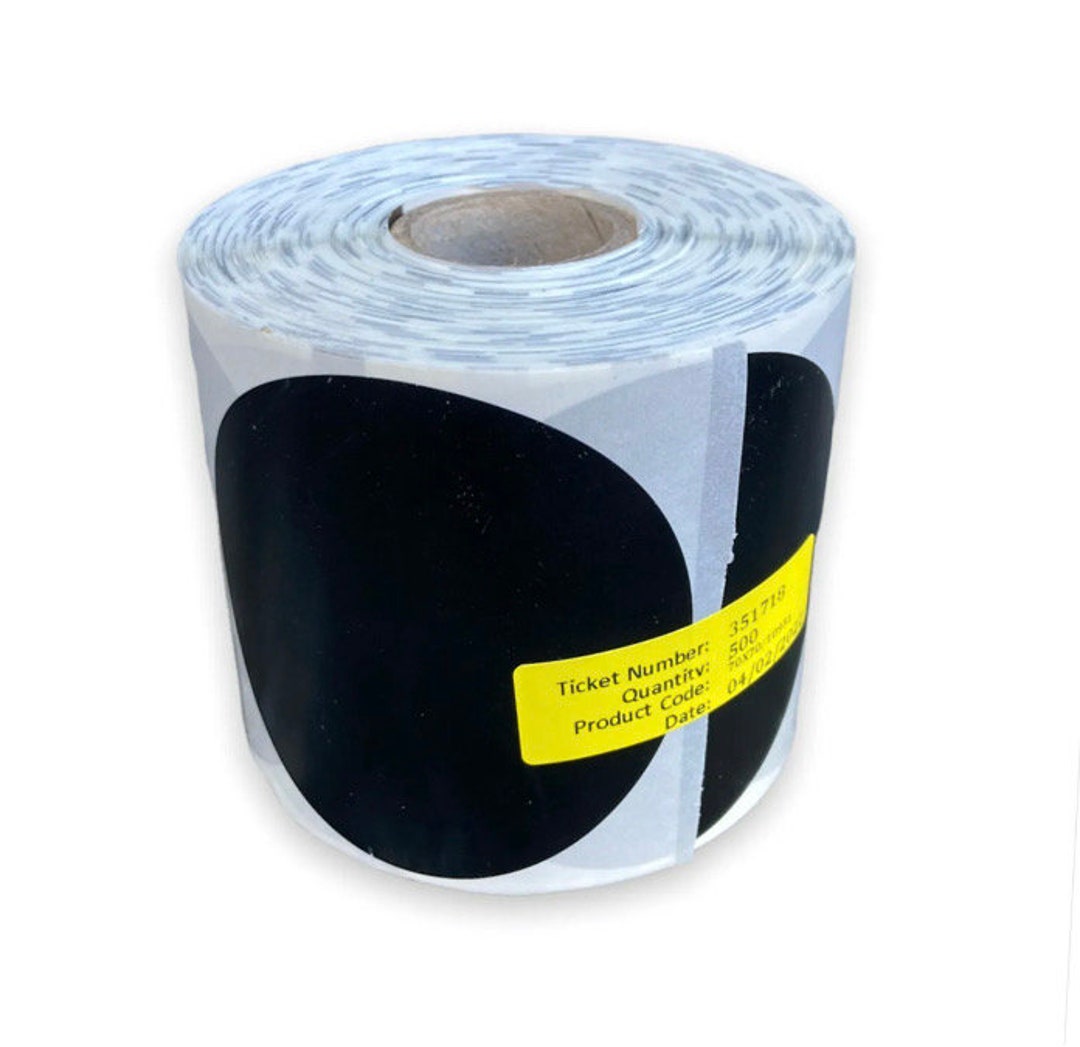 500 Roll 70mm Diameter Black Round Labels Polypropylene Permanent ...